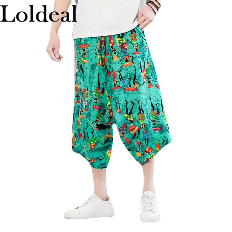 Loldeal Harem Chino Shorts Men Casual Loose Chinese Beach Blend Cotton ...