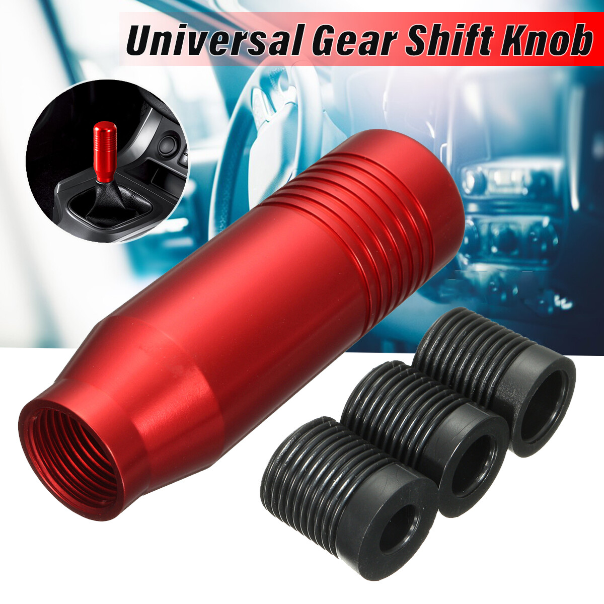 85mm Aluminum Car Manual Gear Stick Shift Shifter Lever Knob & Adapter ...