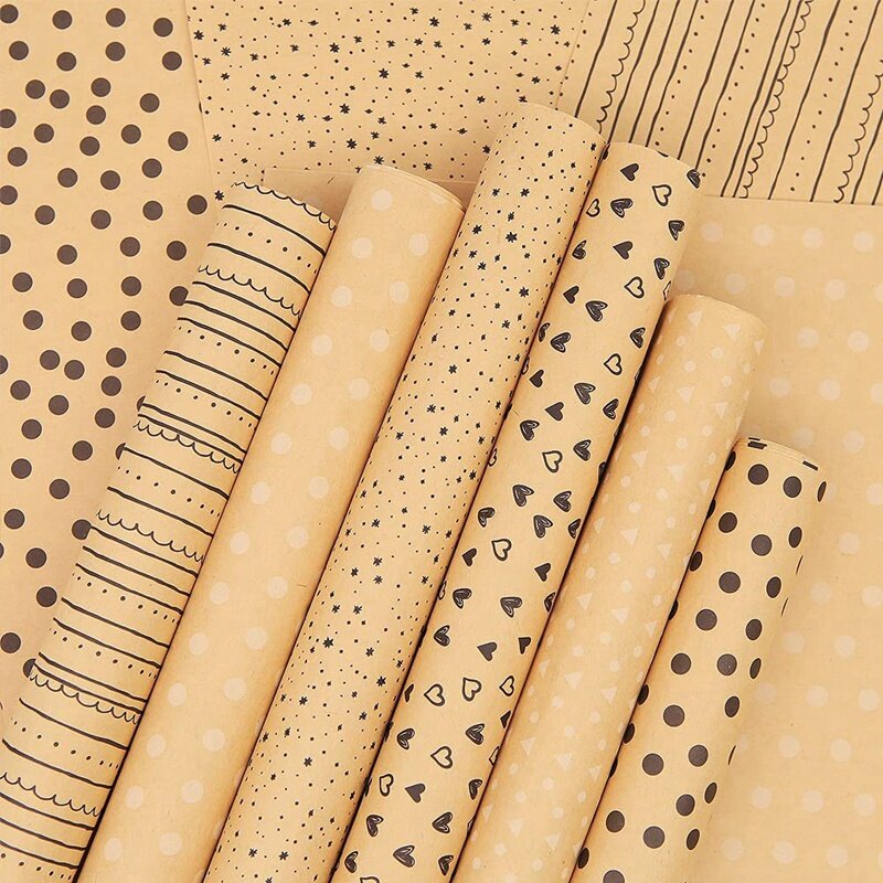 Kraft Gift Wrapping Paper,Birthday Wrapping Paper,6 Sheets Kraft Brown ...