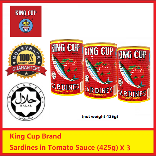 [Ready Stock] King Cup Sardines in Tomato Sauce ( 425g x 3 tin ) Halal ...
