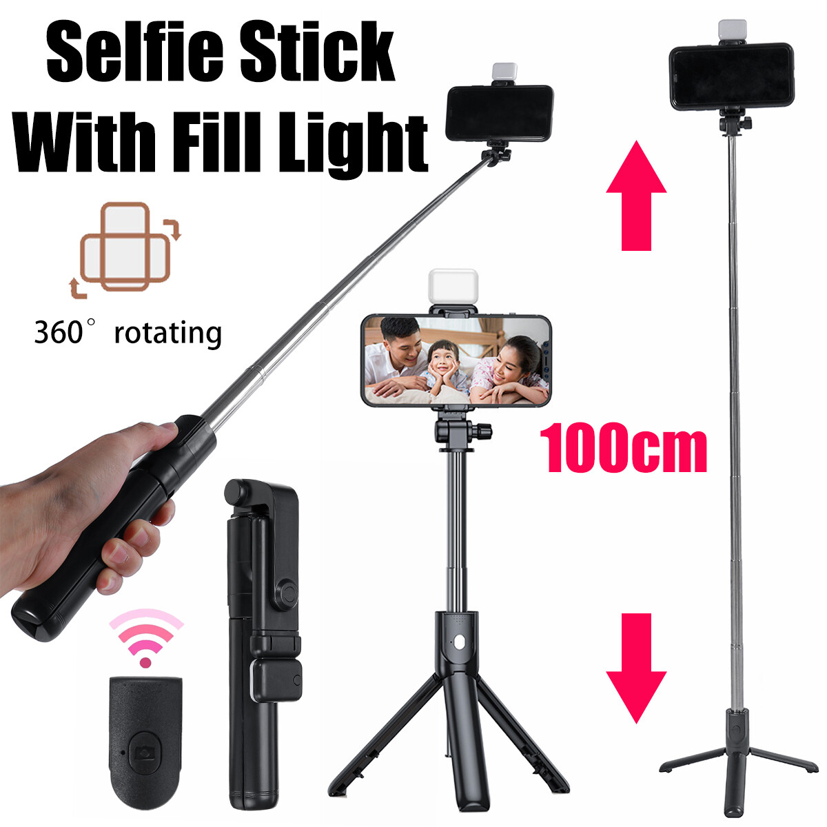 [ความเร็วปรับ] 360 ° รีโมทคอนโทรล Bluetooth Selfie Stick มือถือขาตั้ง ...