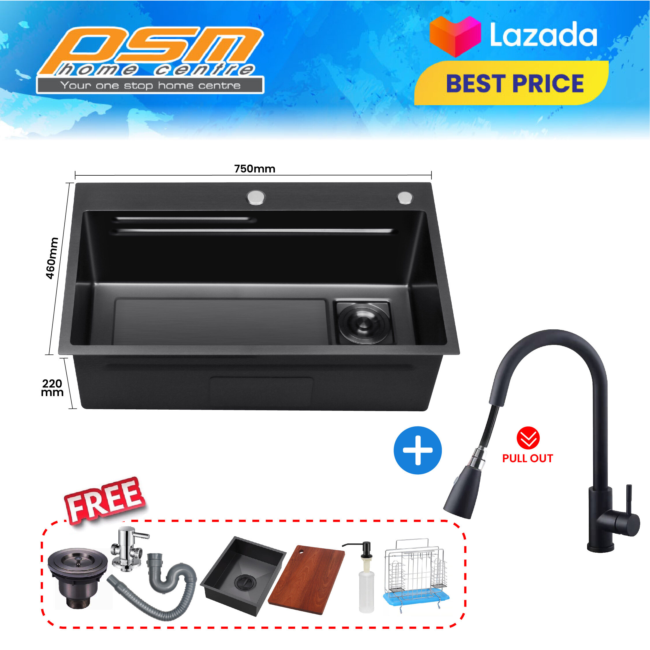 Stainless Steel 304 WaterFall Black Gold NANO WorkStation Kitchen Sink ...