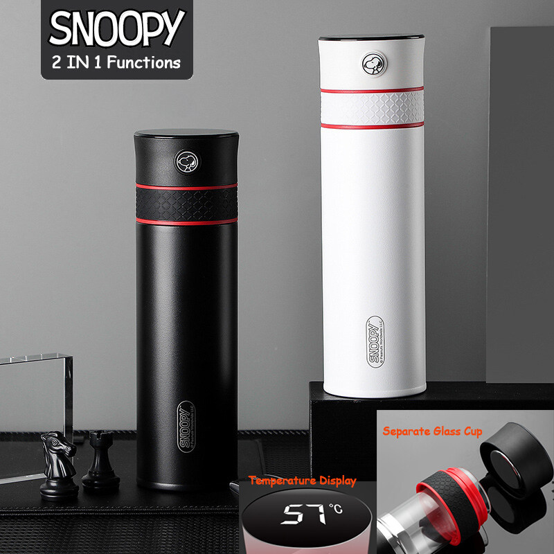 【2 IN 1 With Glass Liner】Snoopy 316 Stainless Steel Intelligent Thermos Pot Temperature ...