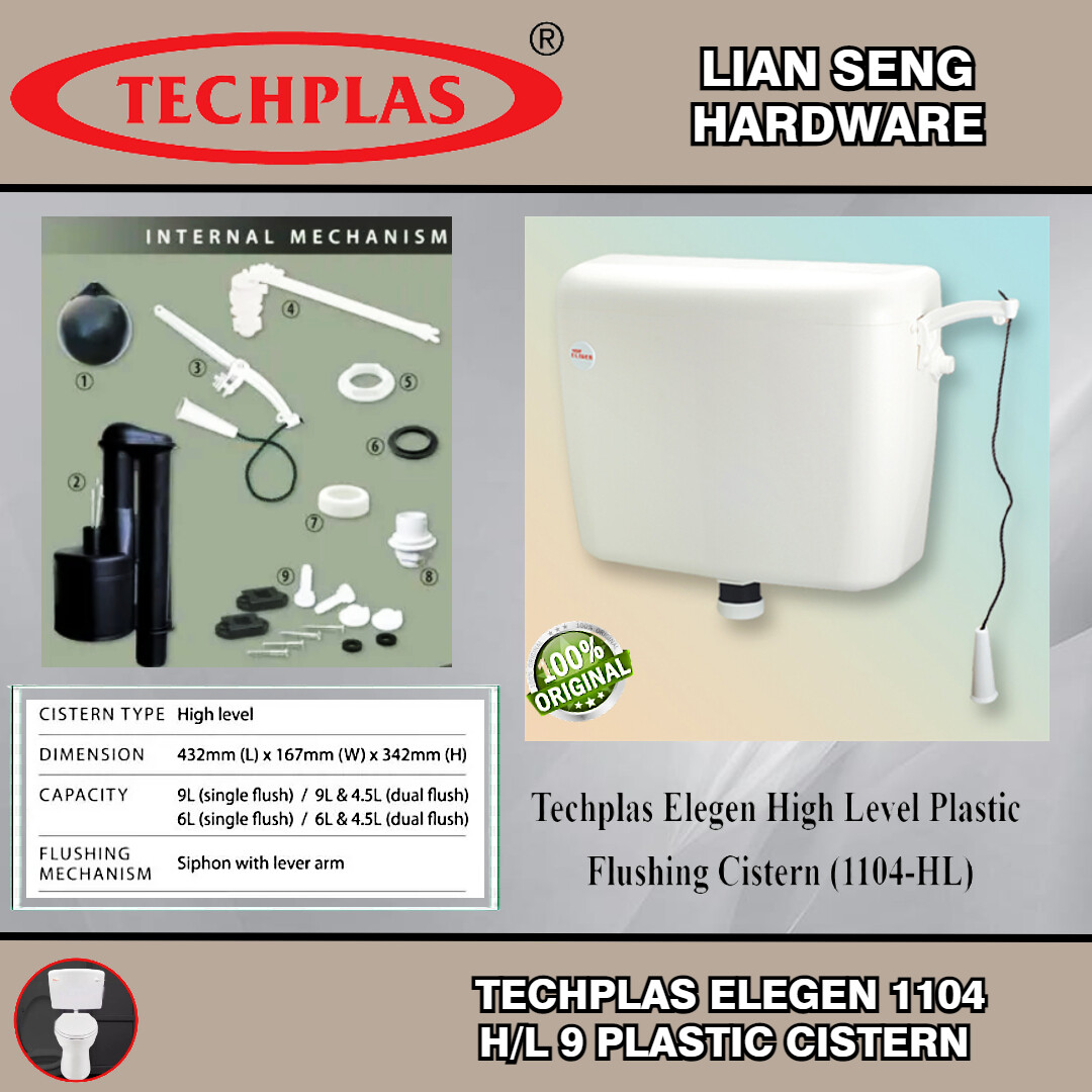 TECHPLAS ELEGEN 1104 HIGH LEVEL PLASTIC CISTERN (9 LITRES) | Lazada