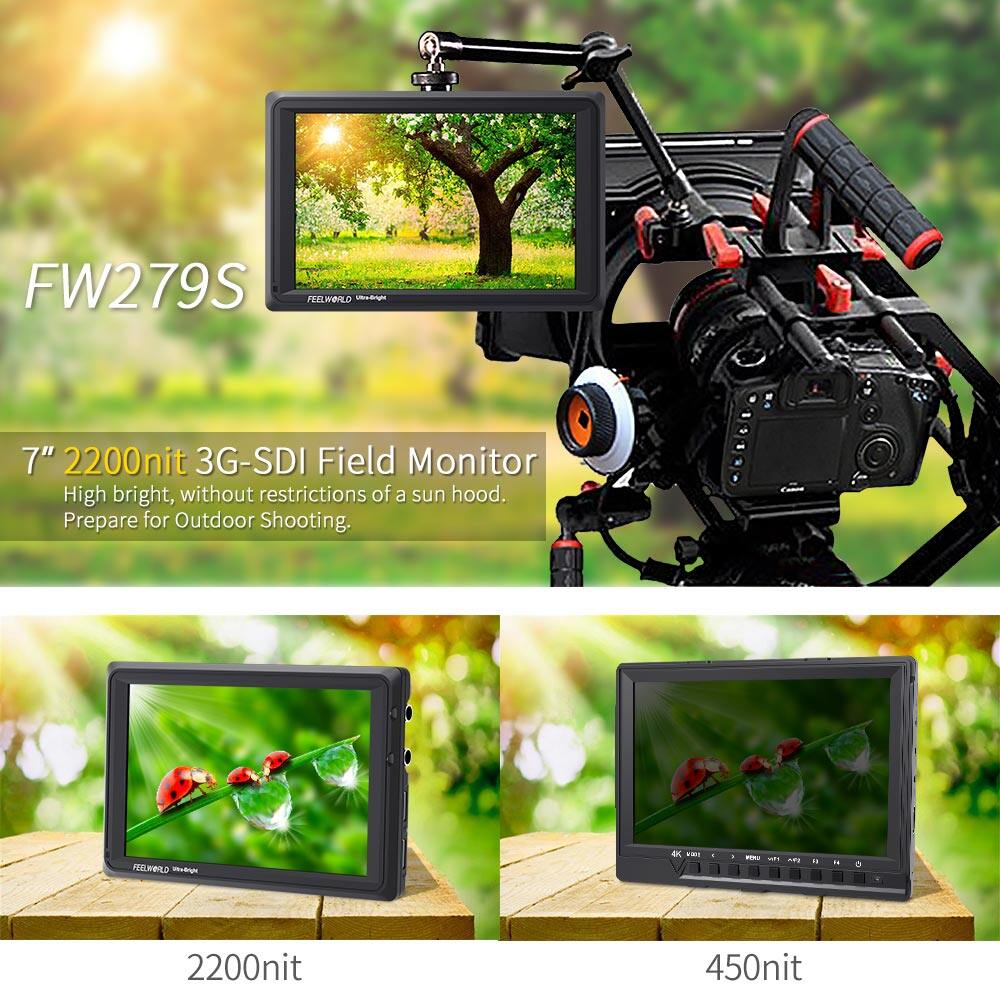FEELWORLD FW279S 7 Inch 2200nit Daylight Viewable 3G-SDI HDMI on Camera DSLR Field Monitor 4K ...