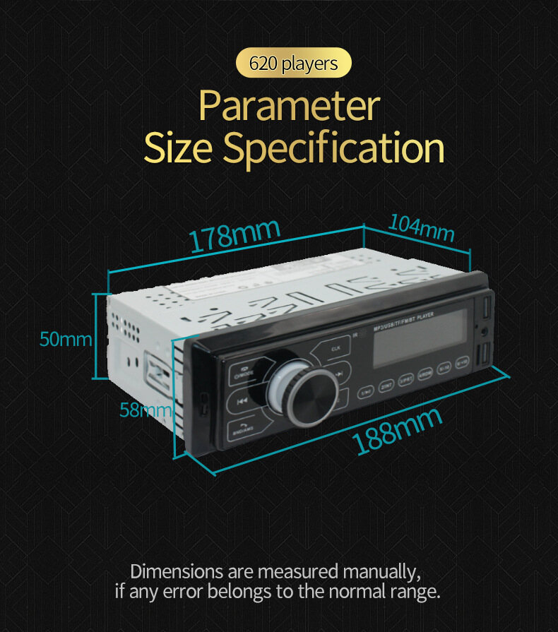 PEERCE Wireless Bluetooth 5.0 Car radio 9V-12V MP3 Car Audio USB TF FM ...