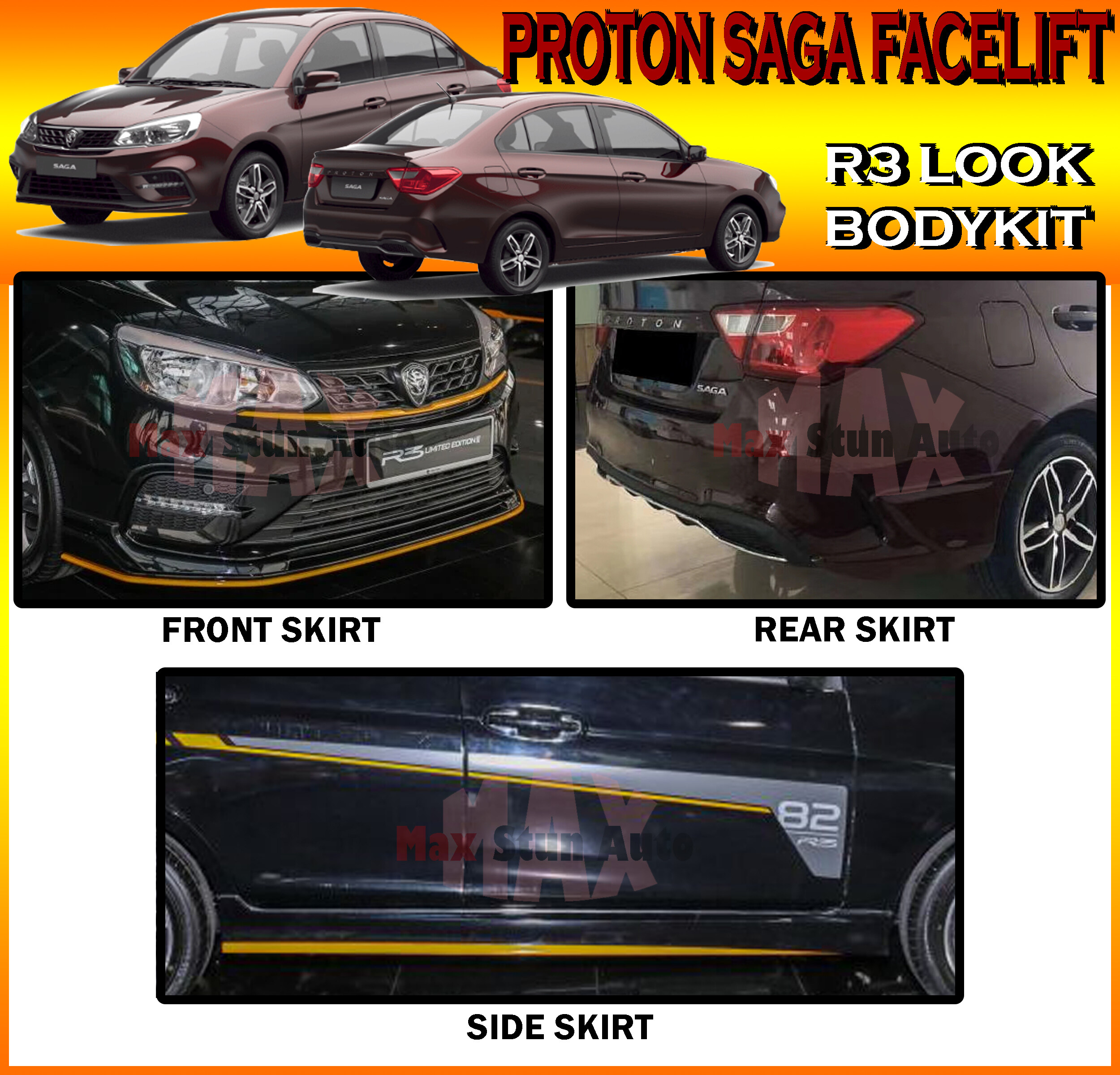 PROTON SAGA FACELIFT 2019-2021 R3 LOOK FULLSET BODYKIT (R3) SKIRT LIP ...