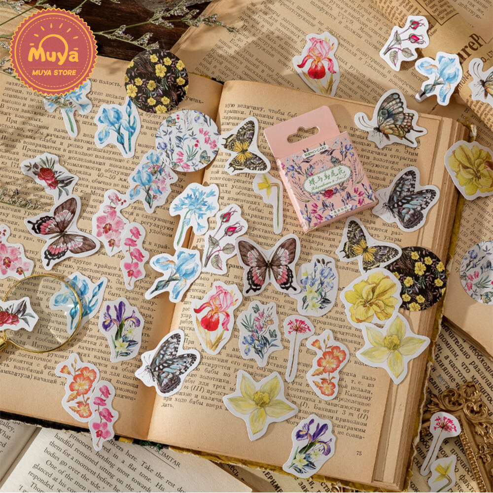 MUYA 46 Pcs/Box Butterfly and Flowers Sticker for Journal Creative ...