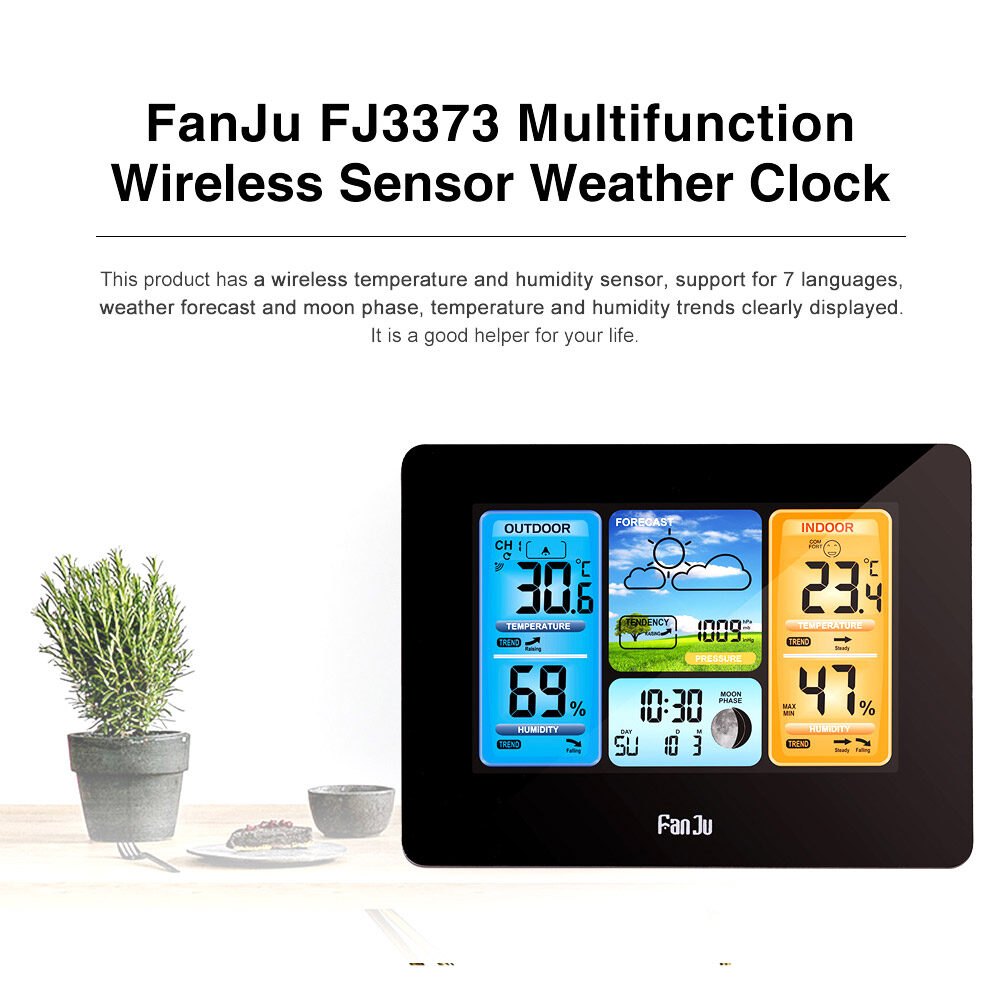 FanJu FJ3373 MultifunctionสถานีอากาศดิจิตอลนาฬิกาปลุกLCDในร่มกลางแจ้ง ...