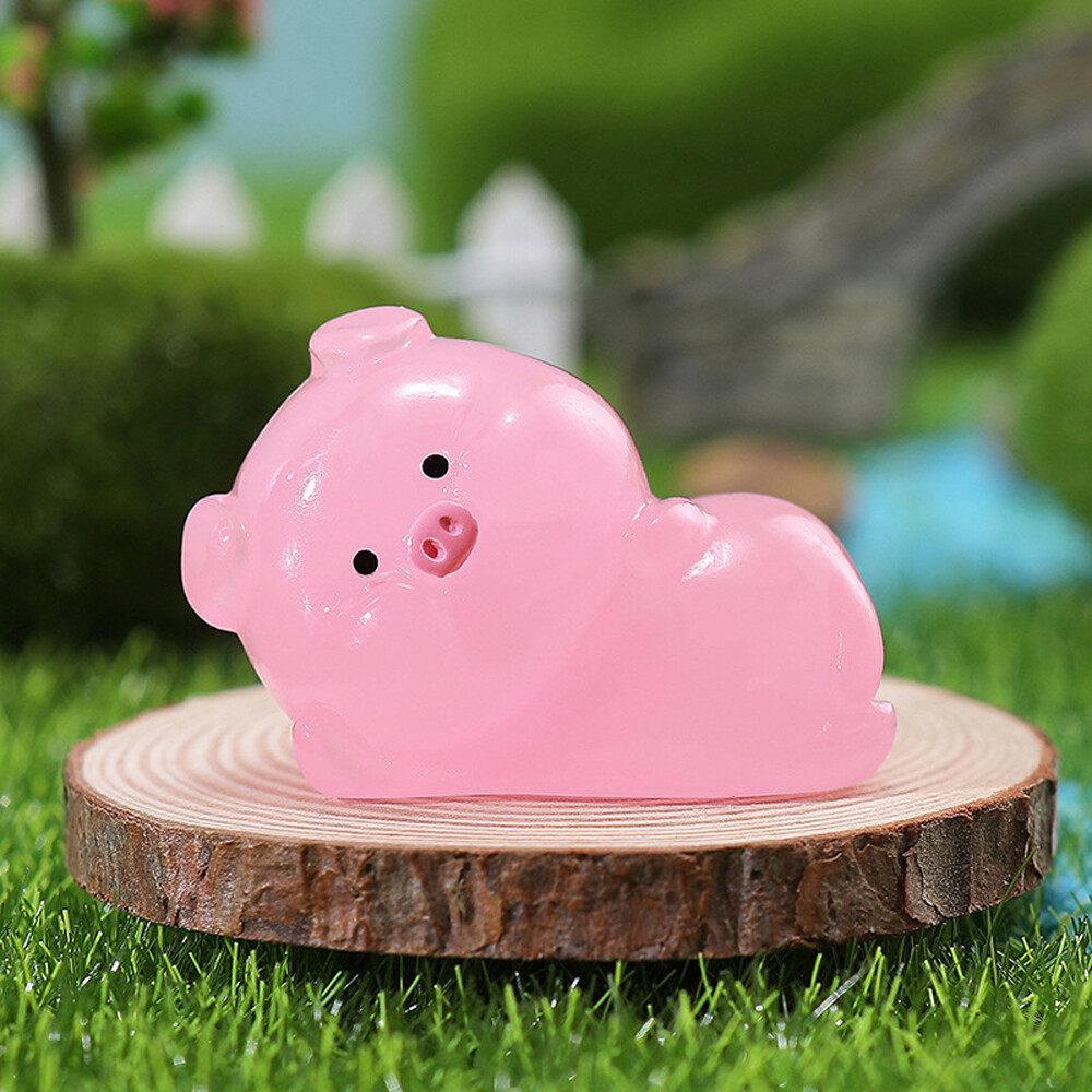 Resin Luminous Pigs Desktop Decor 6 Postures Pink Piggy Cute Animals ...