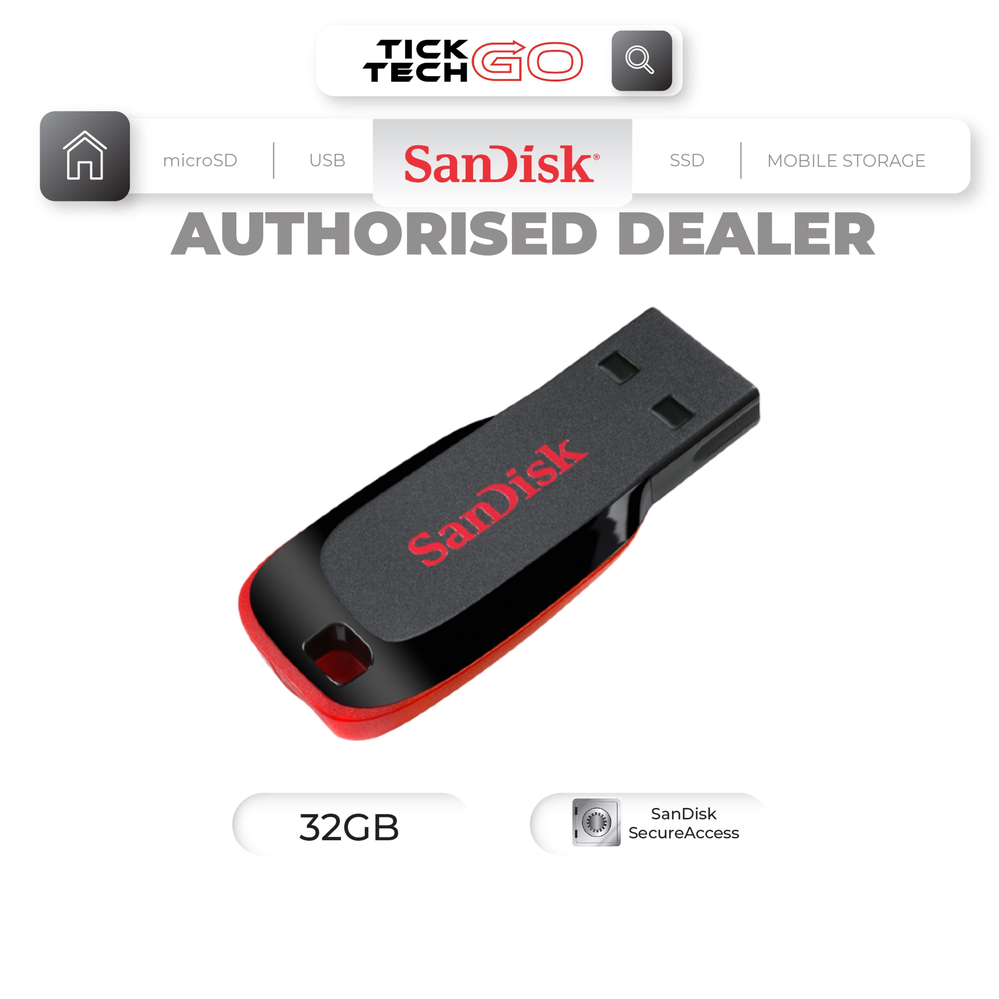 SanDisk Cruzer Blade (8GB/16GB/32GB/64GB/128GB) USB 2.0 CZ50 Flash ...