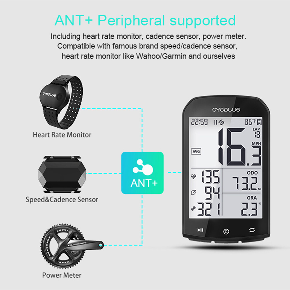 Smart GPS Cycling Computer BT 4.0 ANT Bike Wire-less Computer Digital Speedometer Backlight IPX6 ...