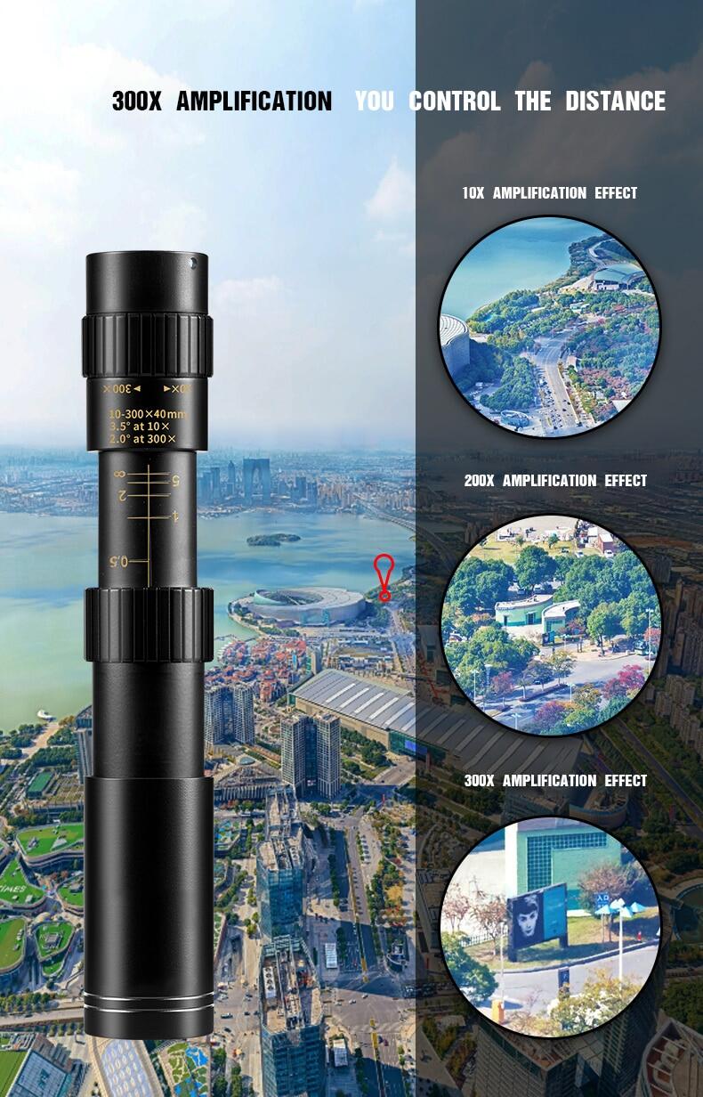 4K10-300X40mm Super Zoom Monocular Telescope Binoculars BAK4-Prism Body ...