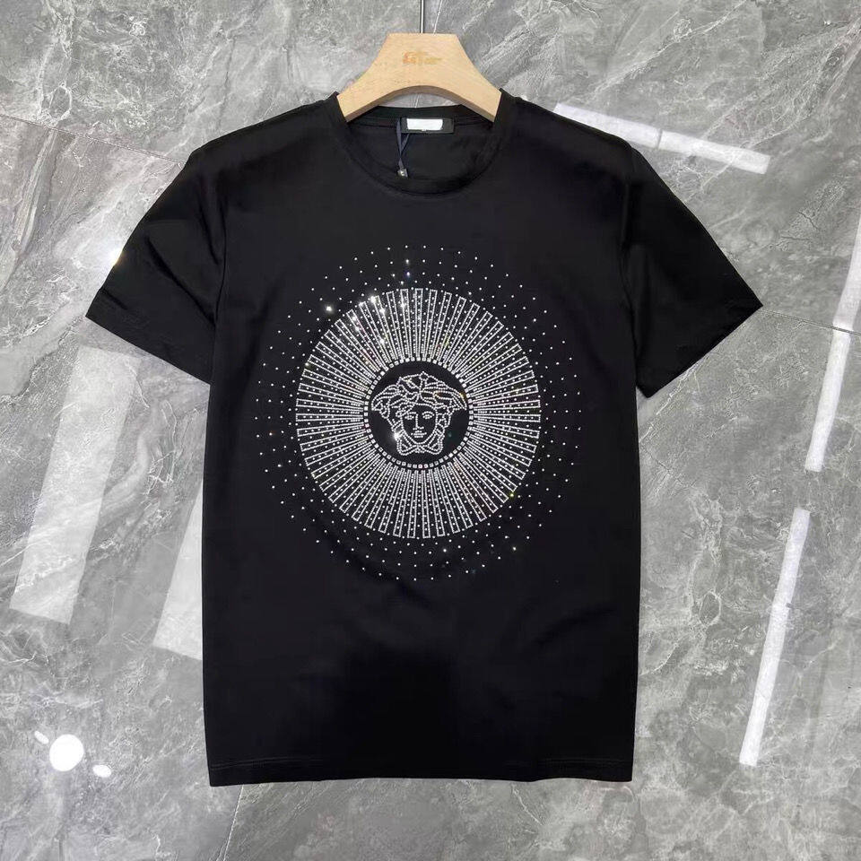 ยุโรปสถานี Versace ผู้ชาย Vasachi รอบคอเสื้อยืด Medusa Hot ปักเพชรการ ...