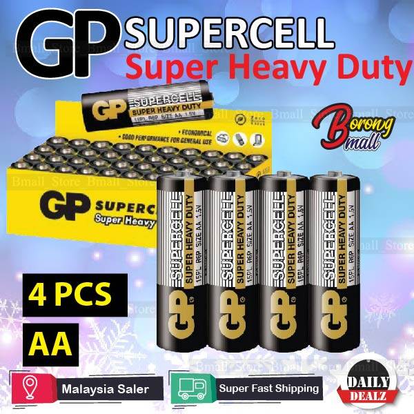 GP SUPERCELL Super Heavy Duty AA 1.5V Battery Batteries 4 Pieces ONLY ...