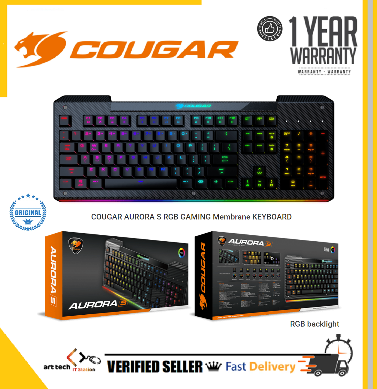 COUGAR AURORA S RGB GAMING Membrane KEYBOARD RGB backlight | Lazada