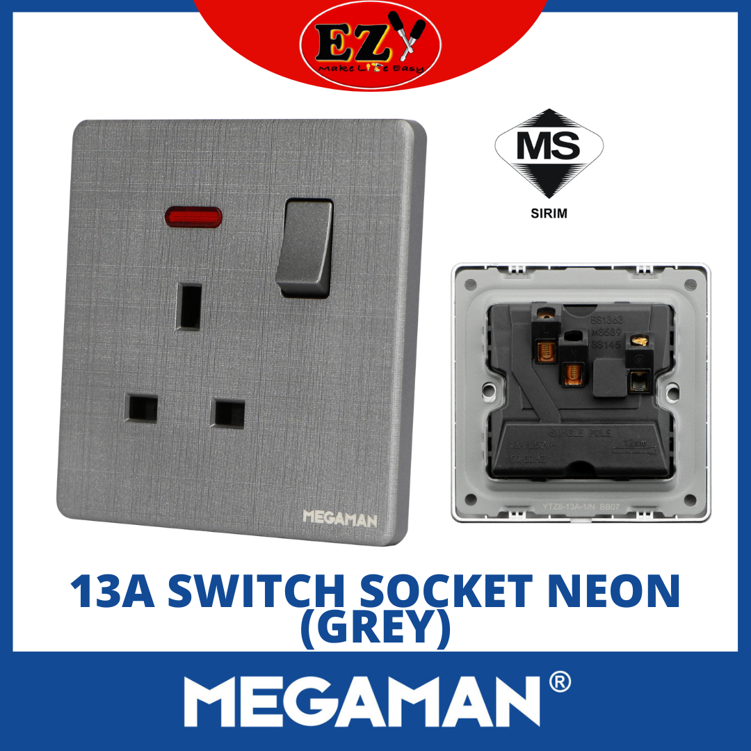 MEGAMAN SWITCHES & SOCKET OUTLET (MEGAMAN GREY) SLIM MODERN DESIGN/BIG ...