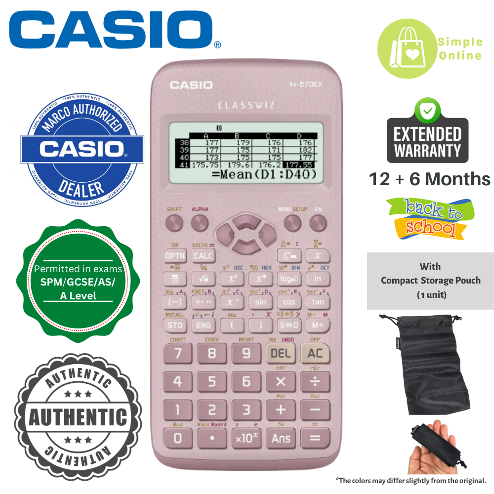 Genuine Casio FX-570EX-PK Pink ClassWiz Series Scientific Calculator ...