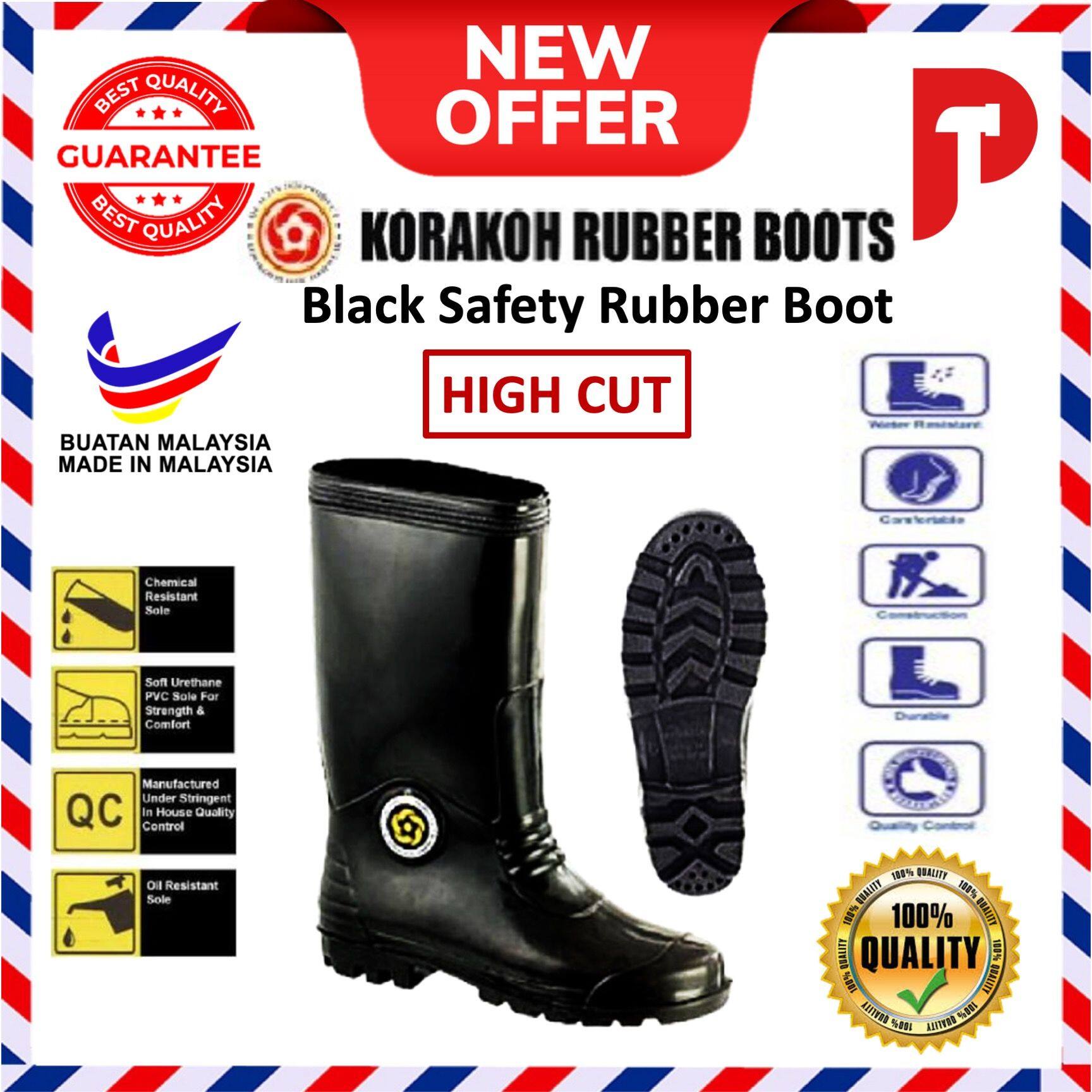 KORAKAH Safety PVC Rubber Boot High Cut Yellow/Black (38-43Sizes) | Lazada