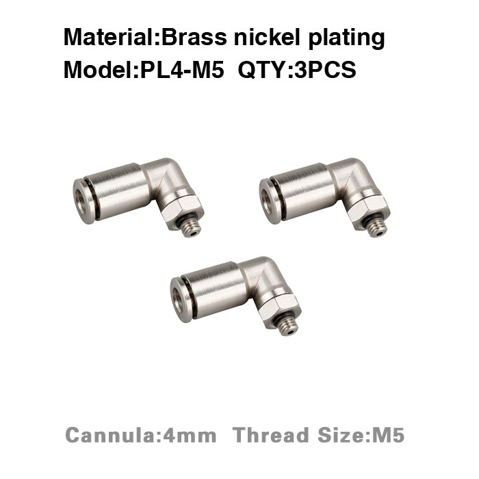 Pneumatic Elbow Connector PL4-M5 PL4-01 PL4-02 Brass nickel plating 4mm ...