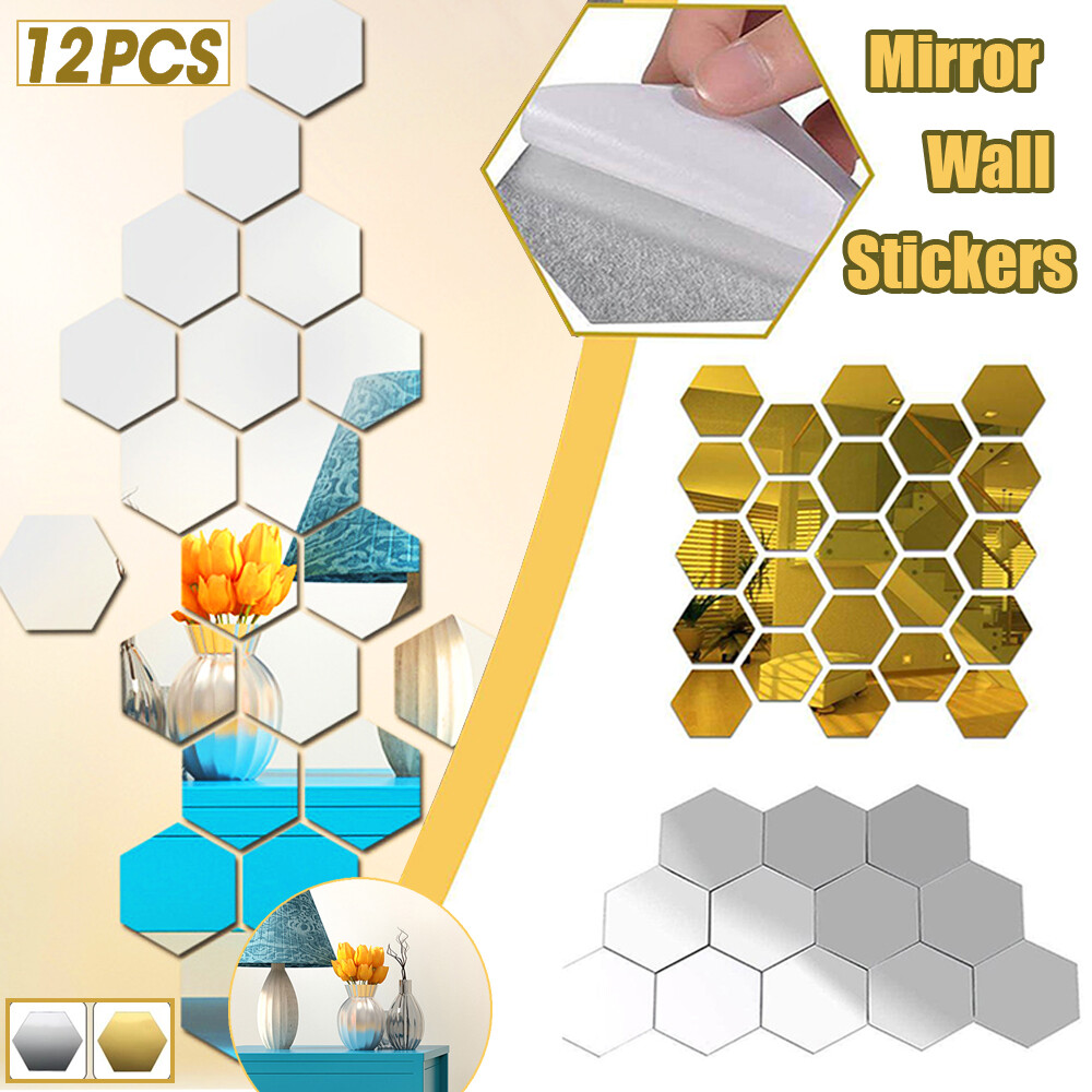 Romantic 3D Mirror Hexagon Vinyl Removable Wall Sticker Decal Home ...