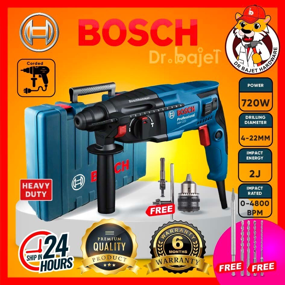 BOSCH Rotary Hammer Drill with SDS plus GBH 220 Profesional Penebuk ...