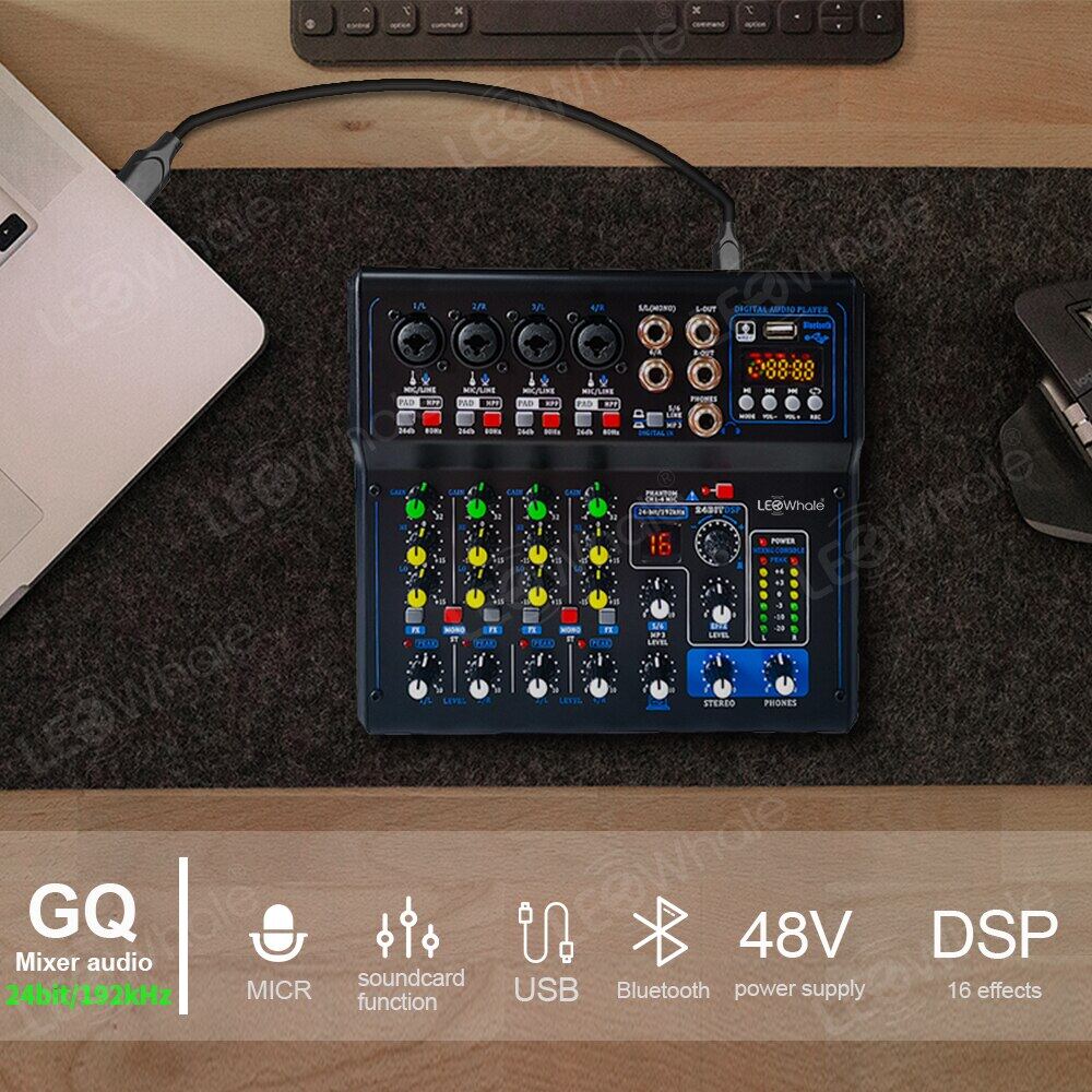 Professional Digital Mini 4 Channel Sound Card Mixer USB DJ Console ...