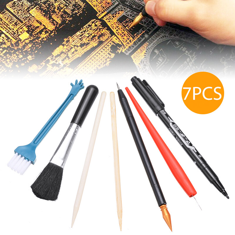 ใหม่7PCS Scratch Art ชุดเครื่องมือพร้อมแท่งไม้ไผ่ Scraper Scratch ปากกา ...