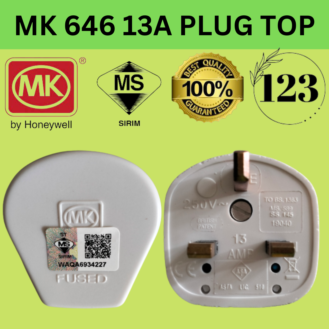 MK 646 13A 3 PIN 250V Fused Plug Top Heavy Duty [SIRIM APPROVED] | Lazada