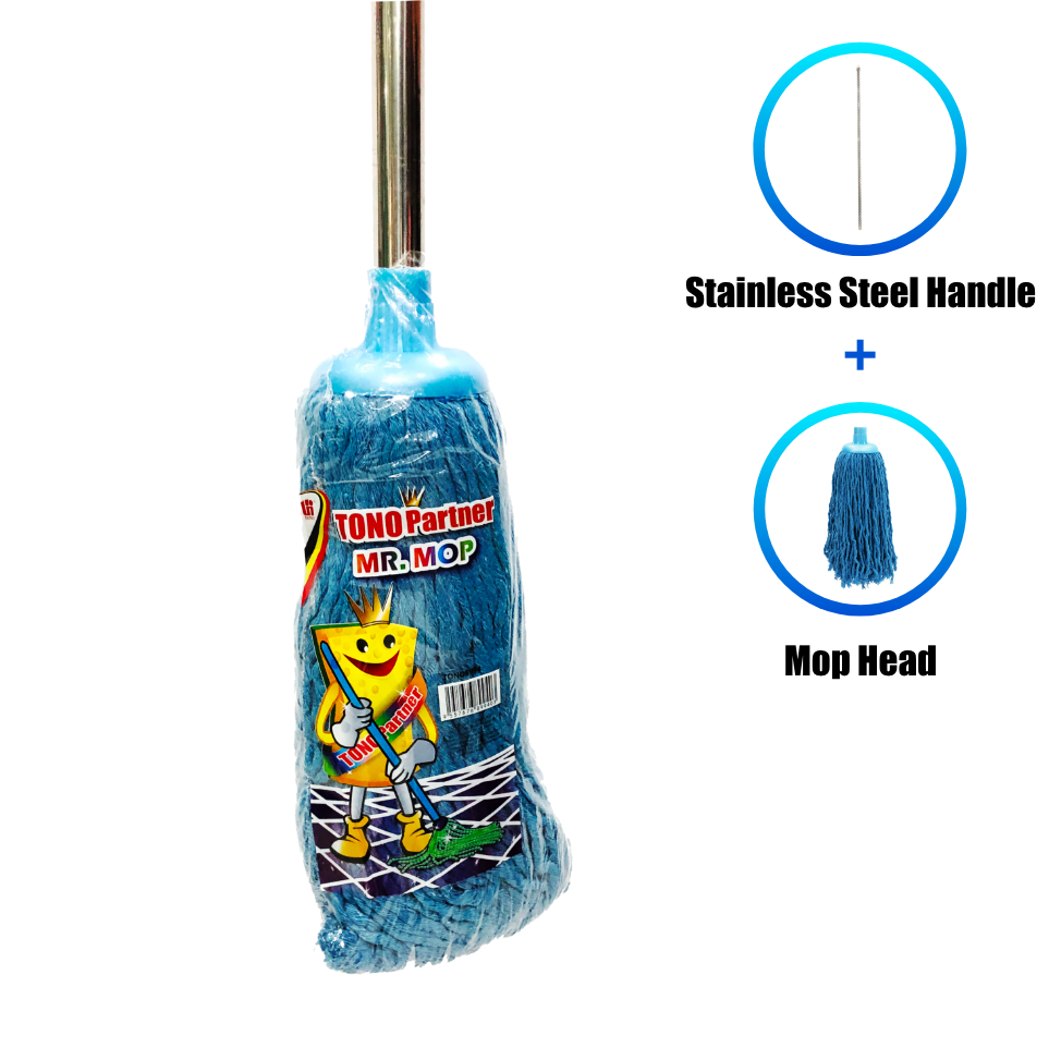 Mr Mop Cotton Fabric Colour Mop Set Mop Head, Wood Handle, Stainless ...