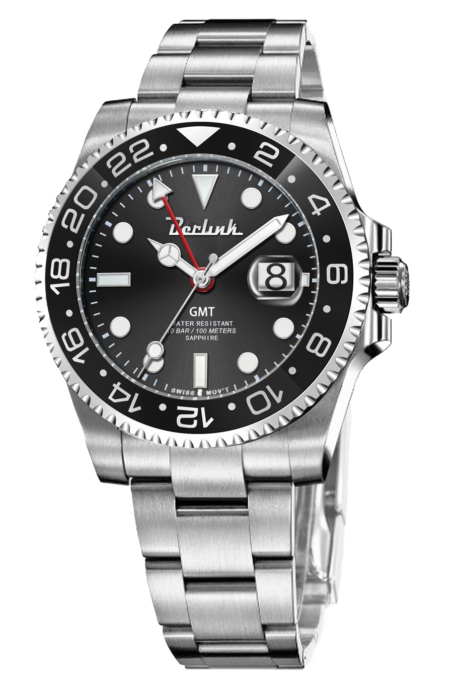 BERLINK GMT Series Sapphire 100M Water Resistant 2 Years Warranty 5007 ...