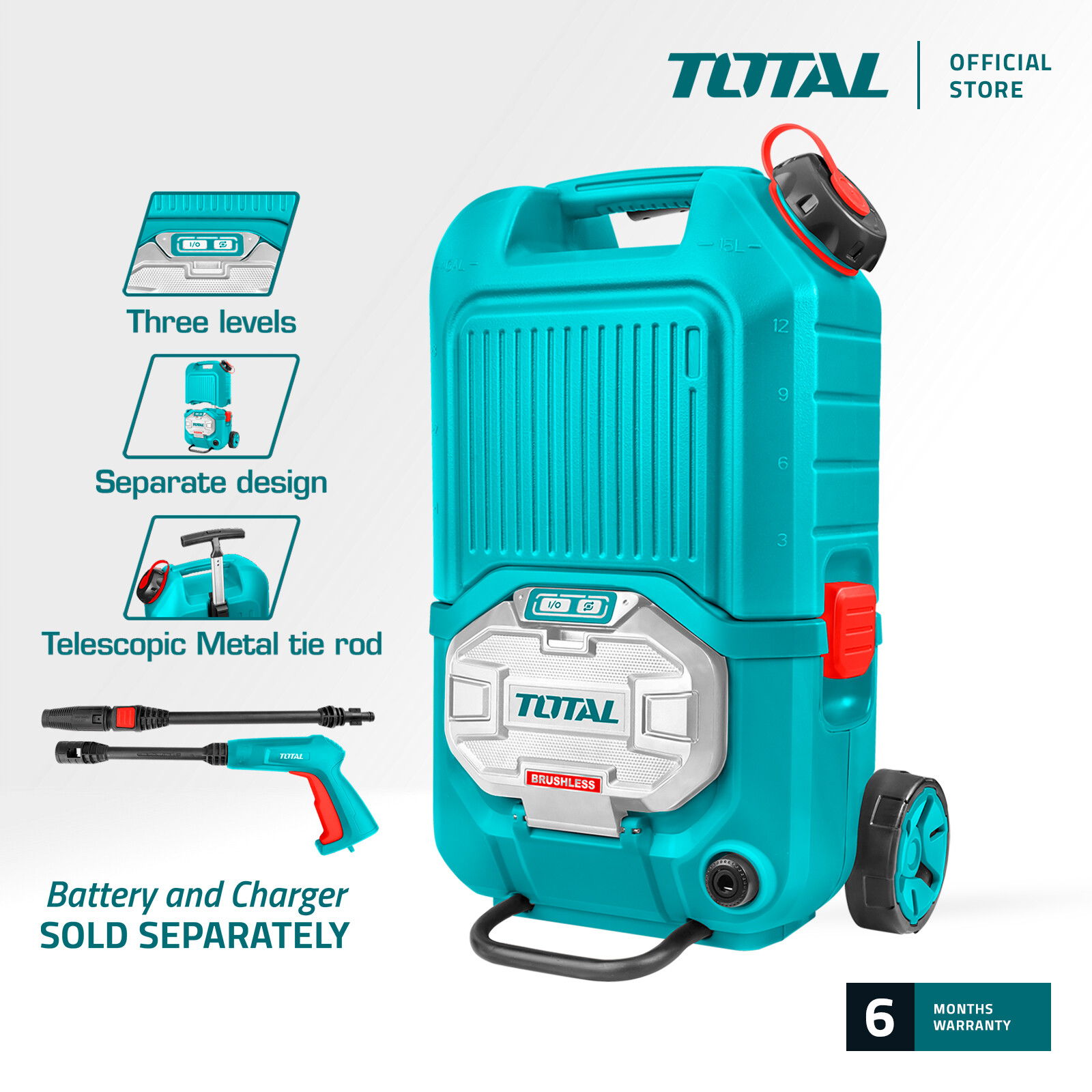 TOTAL Li-ion Auto Stop Pressure Washer (SOLO), 2-in-1 Detachable Tank ...