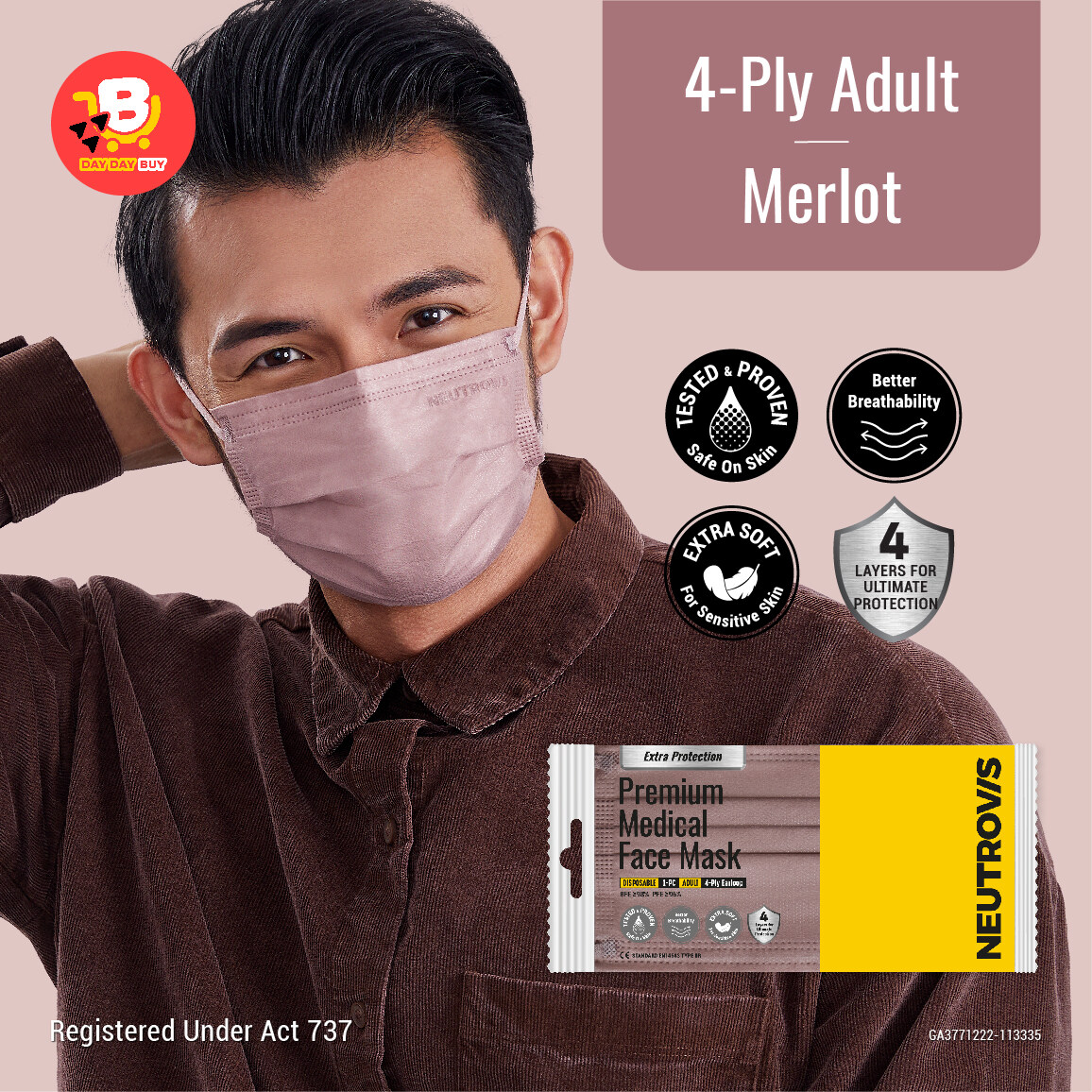 Neutrovis 4-Ply Premium Medical Face Mask 1s - Merlot (Individual ...