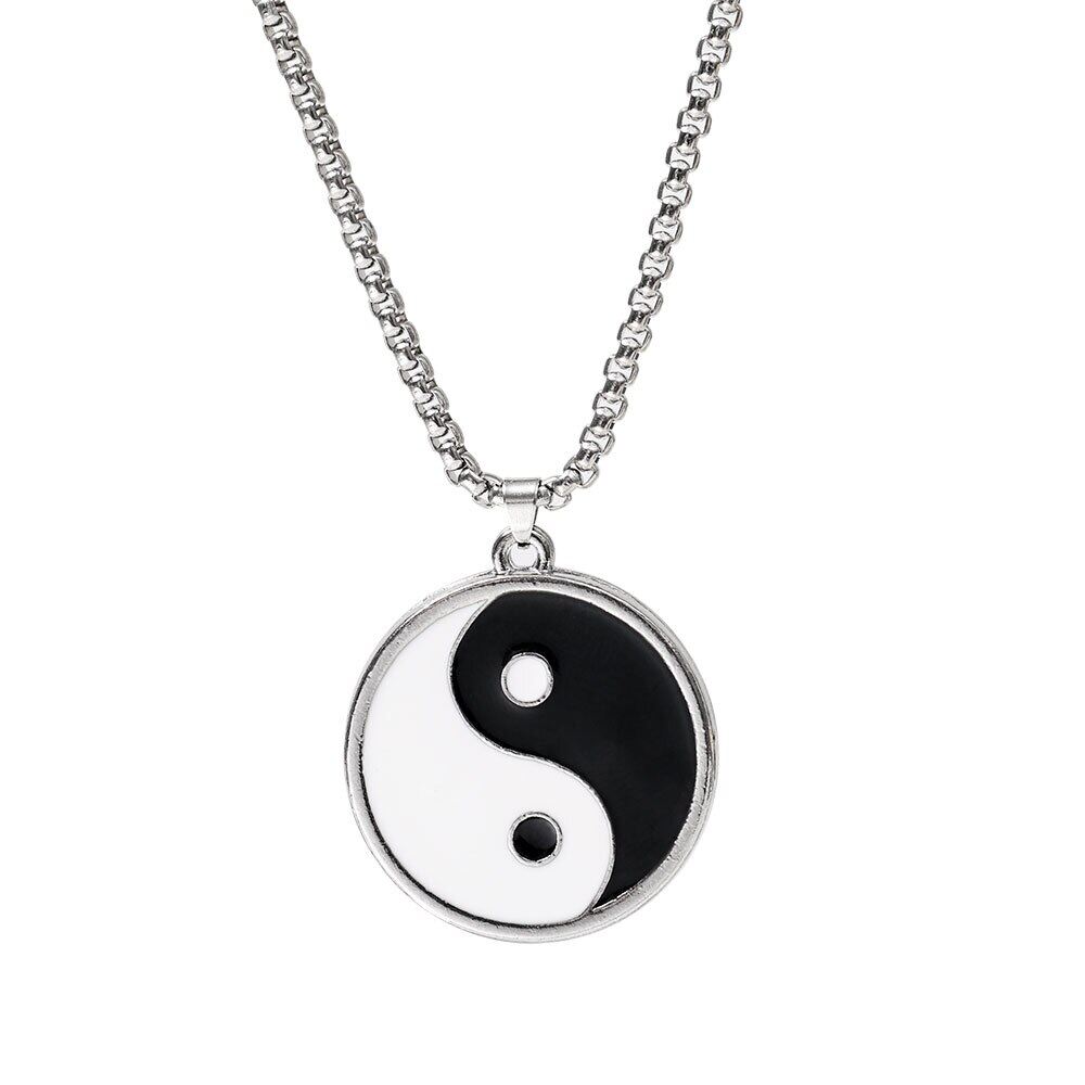 Fashion Stainless Steel Yin Ying Yang Pendant Necklace Black White ...