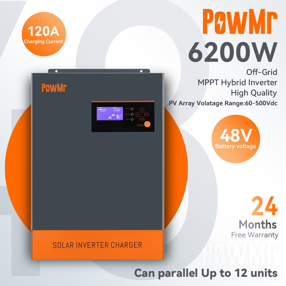 PowMr 6.2KW Hybrid Solar Inverter 500Vdc Supports 48V Lifepo4 Battery ...