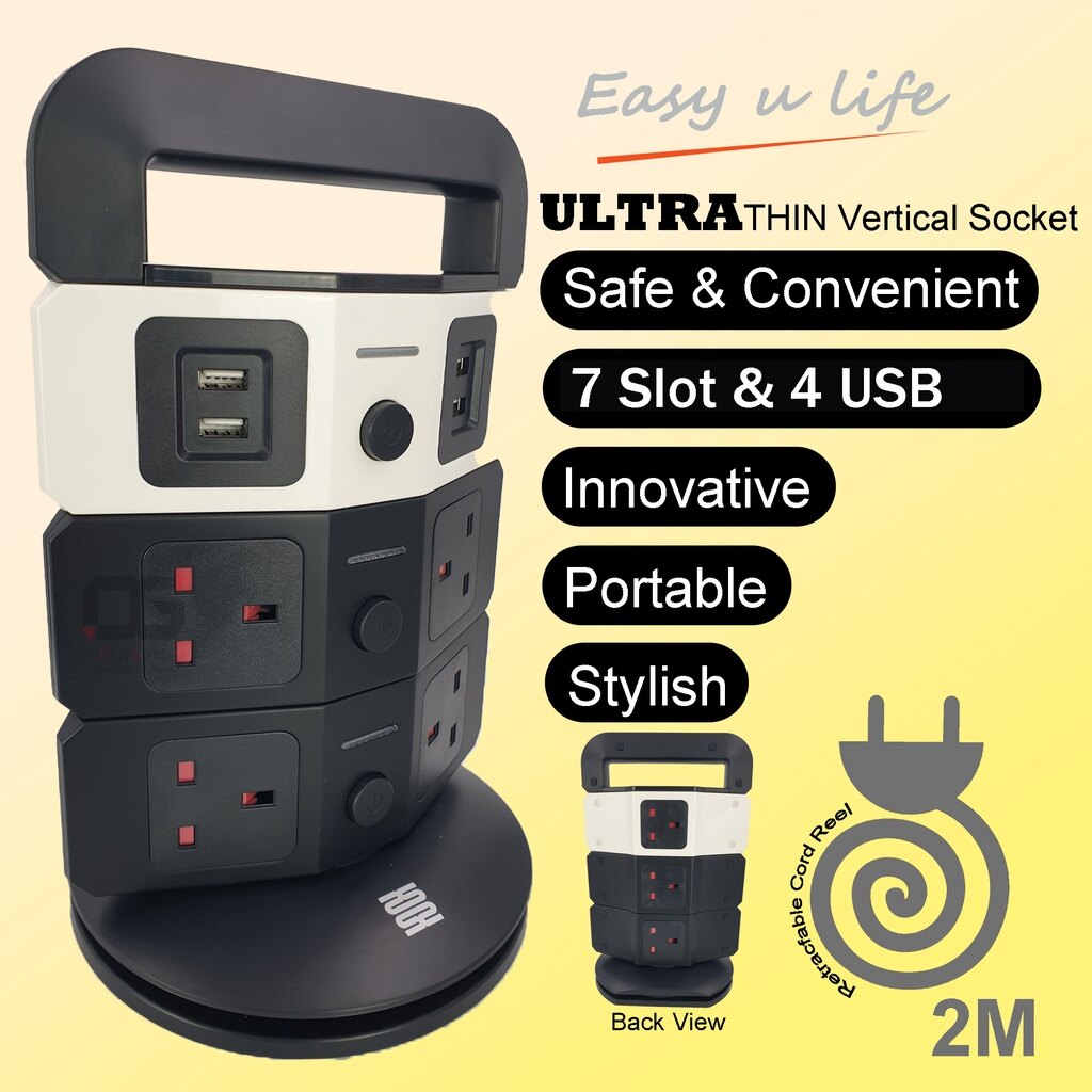 Socket Tower Max 2200W With 2m Cable Multi Plug Tower Adapter Layer ...