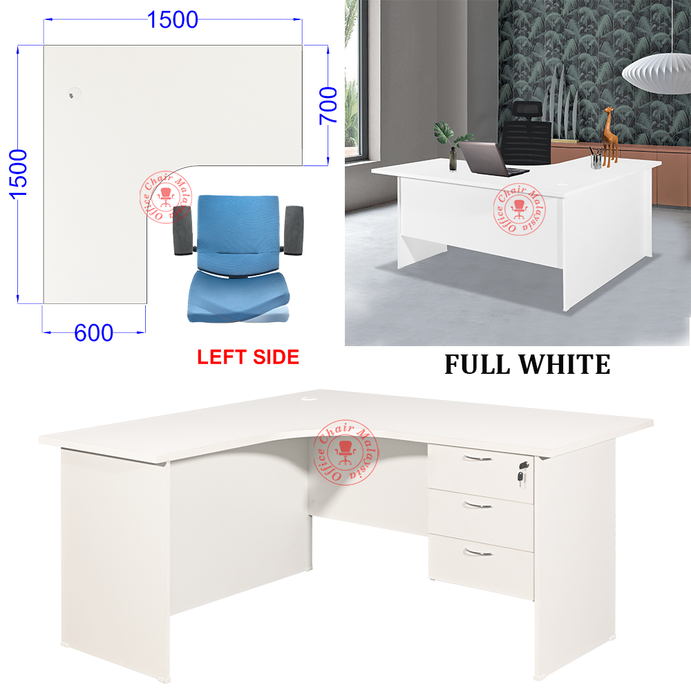 L Shape Table with Fixed Pedestal / Office Desk / Writing Table / Meja ...