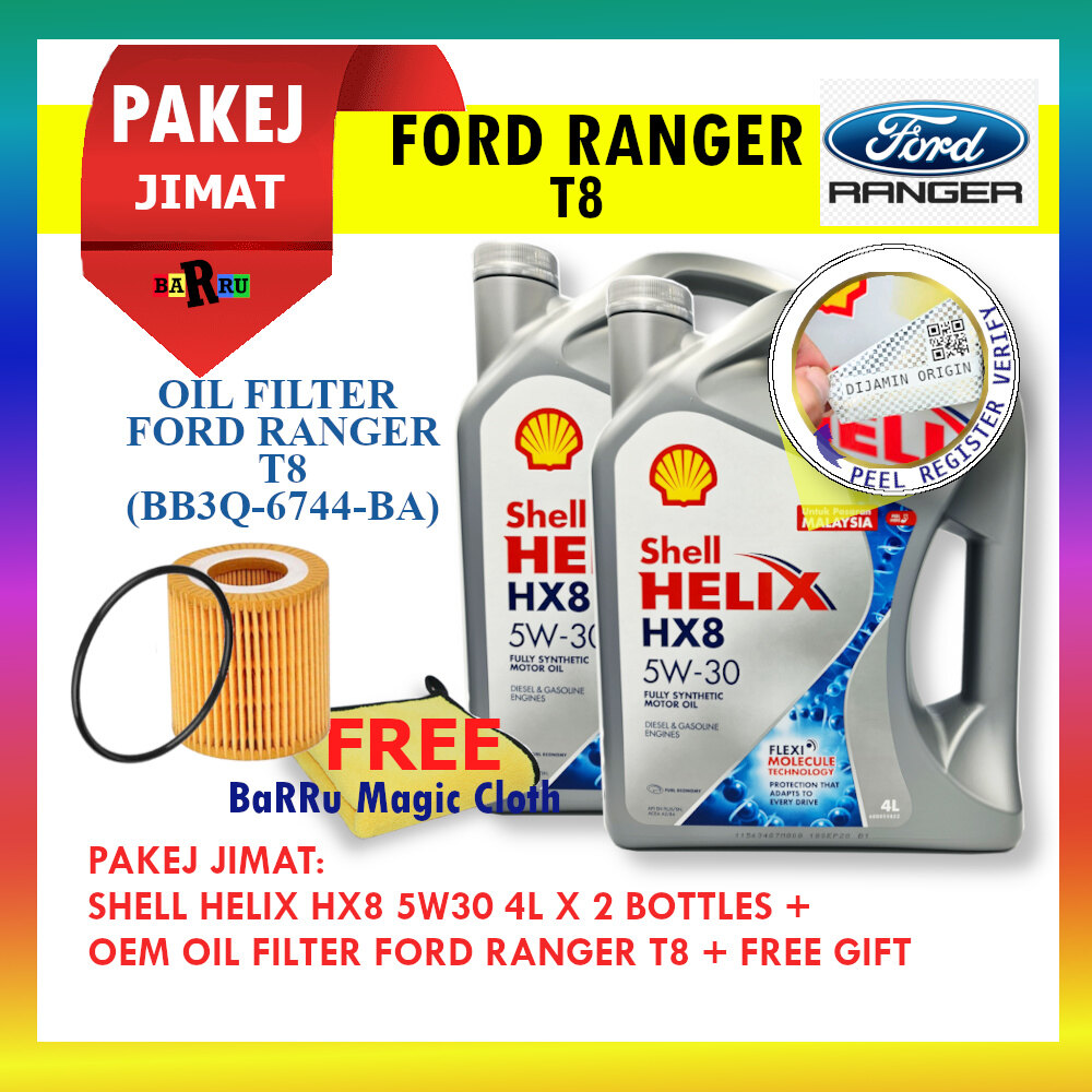 Pakej Jimat Ford Ranger T8 ( 8L SHELL HELIX HX8 Engine Oil 5W30 CH4 ...