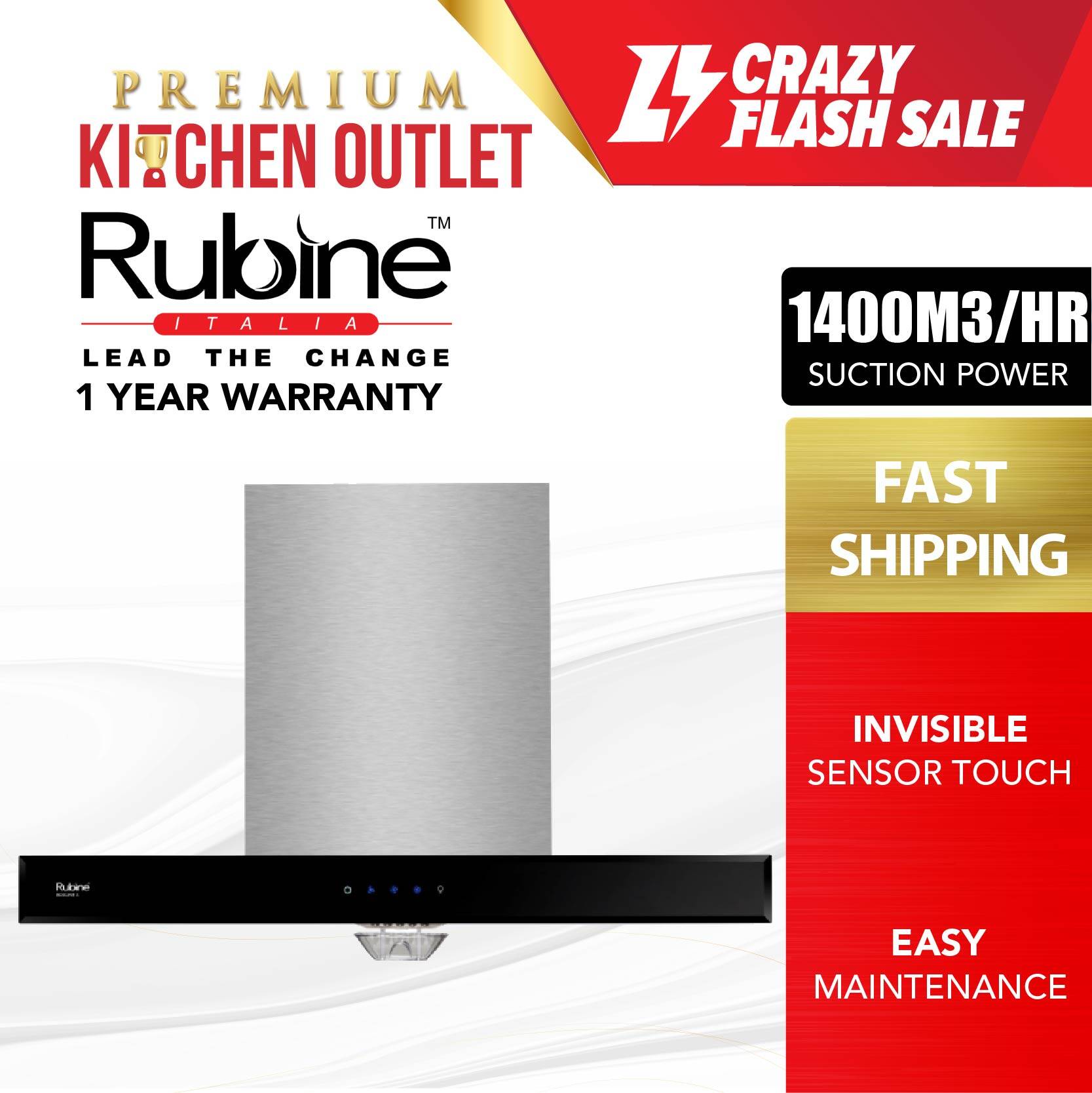 【Own Truck Delivery】Rubine RCH-BOXLINE X-90SS Kitchen T-Hood with ...