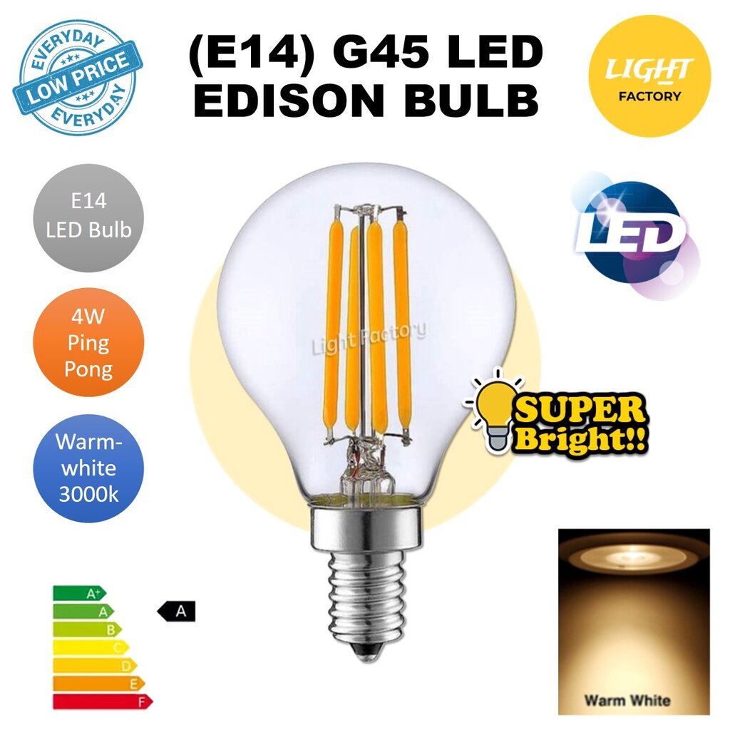 LED BULB 4W G45 Ping Pong LED Edison Filament Bulb E14 / E27 Warmwhite ...