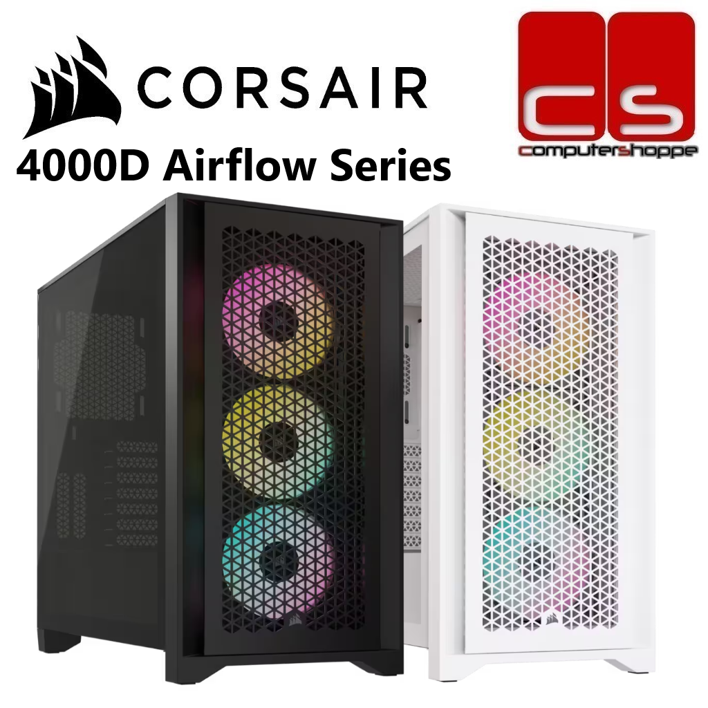 Corsair 4000D AIRFLOW Series Tempered Glass Mid-Tower ATX Case - 4000D Airflow/iCUE 4000D RGB ...
