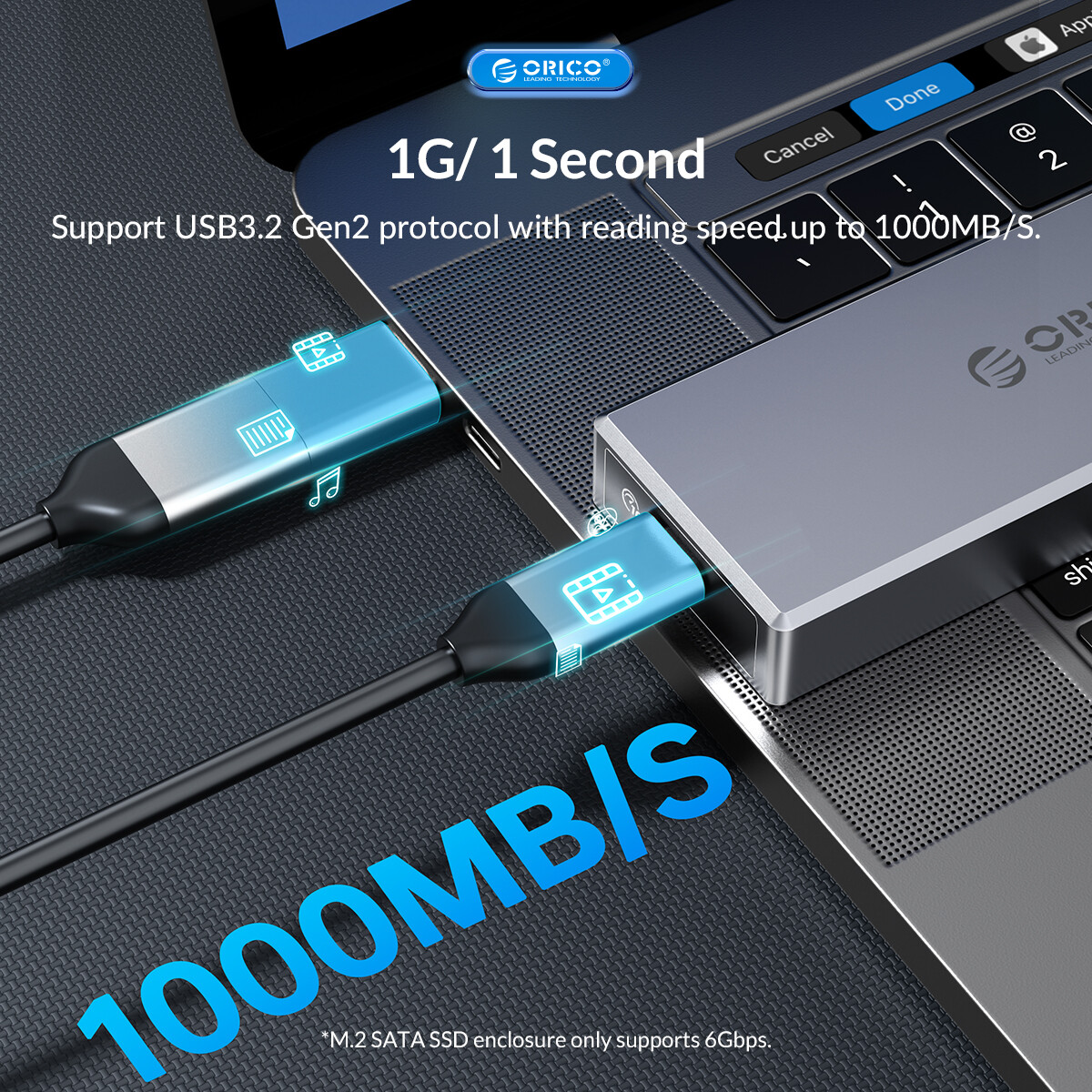 SSD Adapter ORICO Tool Free Aluminium M2 SATA SSD Case SATA 6Gbps NVMe ...