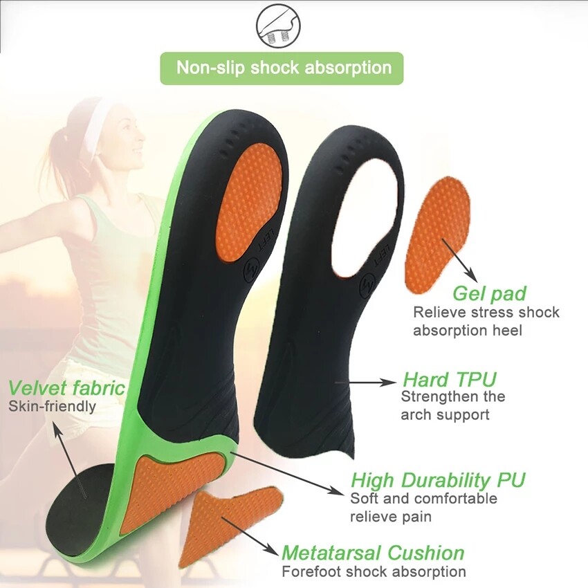 CCW 1Pair Men Gel Orthotic Sport Running Insoles Insert Shoe Pad Arch ...