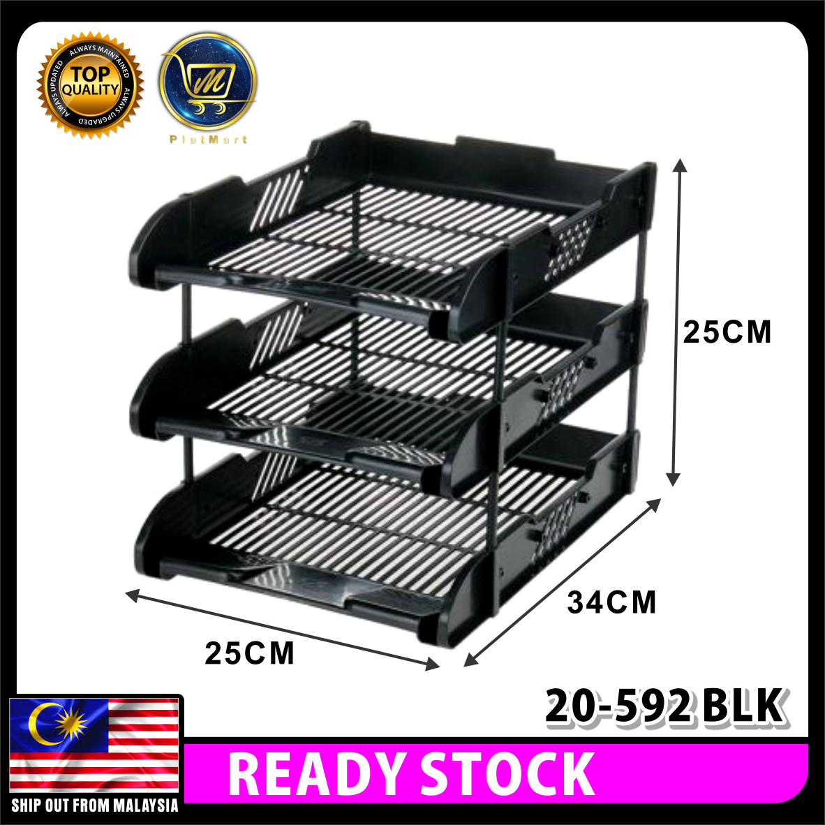 PLATMART - 3 Tier File Document Tray / Letter Paper Rack 20-592 | Lazada