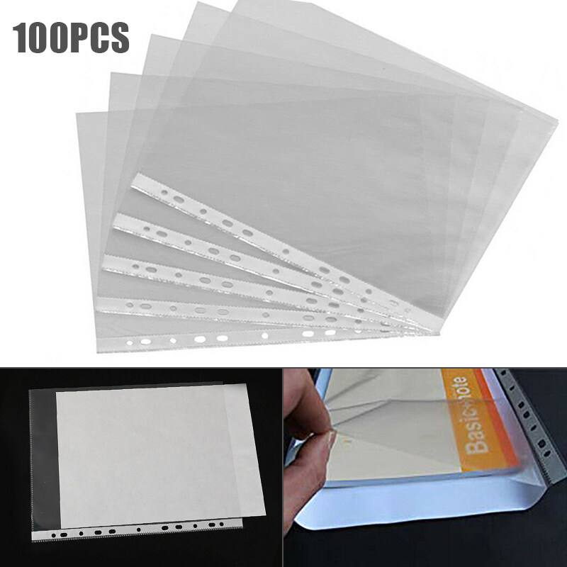 KPL 100 Pcs A4 Clear Plastic Punched Pockets Folders Filing Sleeves ...