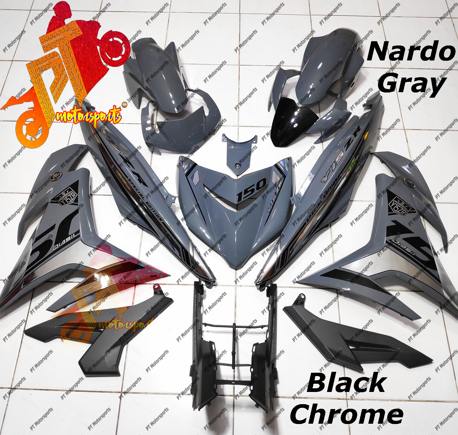 Yamaha Y15 V1 V2 Cover Set Nardo Grey Metallic Gray Chrome Sticker Black NO 22 | Lazada