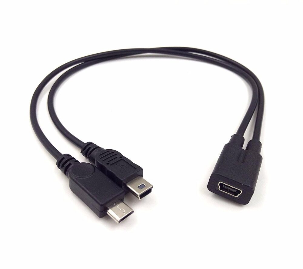 Mini USB 1ถึง2 Y Splitter Cable, USB 2.0 Mini 5-Pin Female To Male + Micro USB Male Converter ...