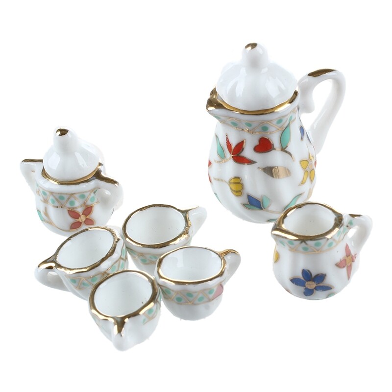 15 Piece Miniature Dollhouse dinnerware porcelain tea set tableware Cup ...