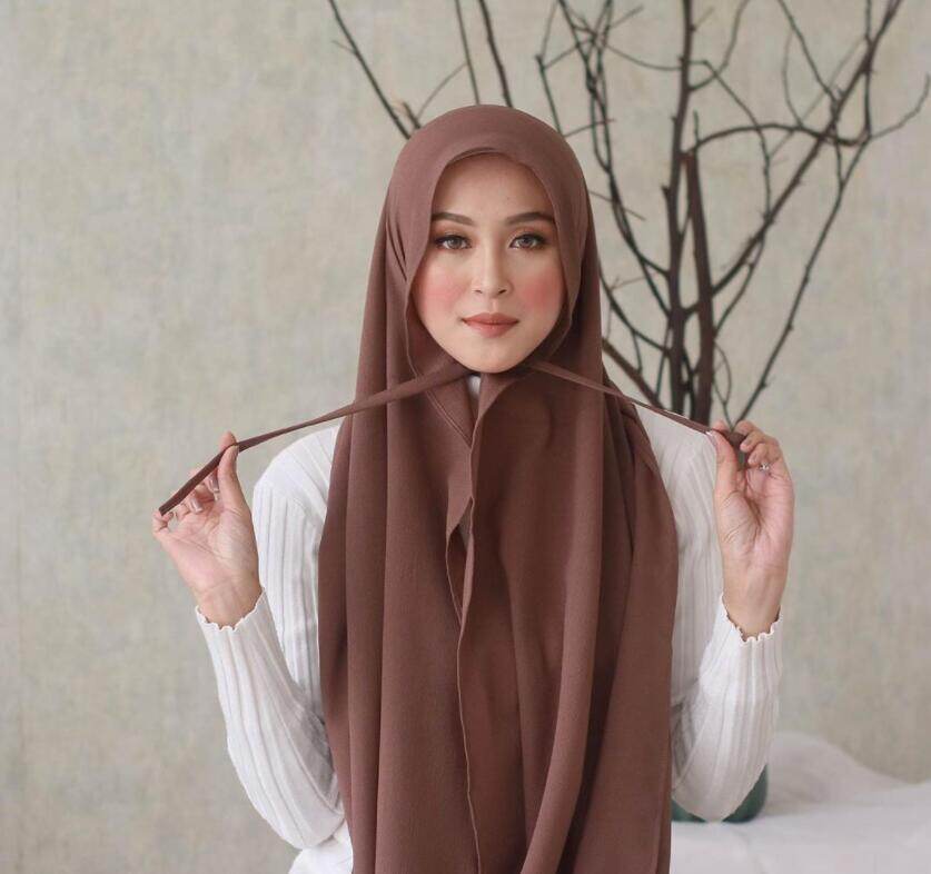 Fashion Plain Bubble Chiffon With Rope Convenient Women's Hijab Wrap ...