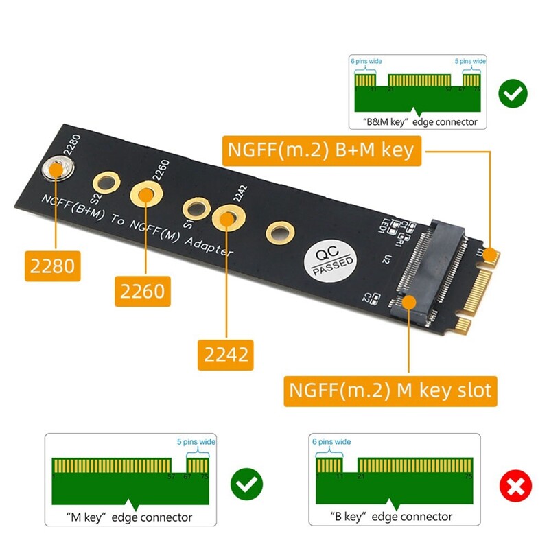 M 2 NGFF Key B M To Key M Adapter Supports 2242 2260 2280 Type M 2